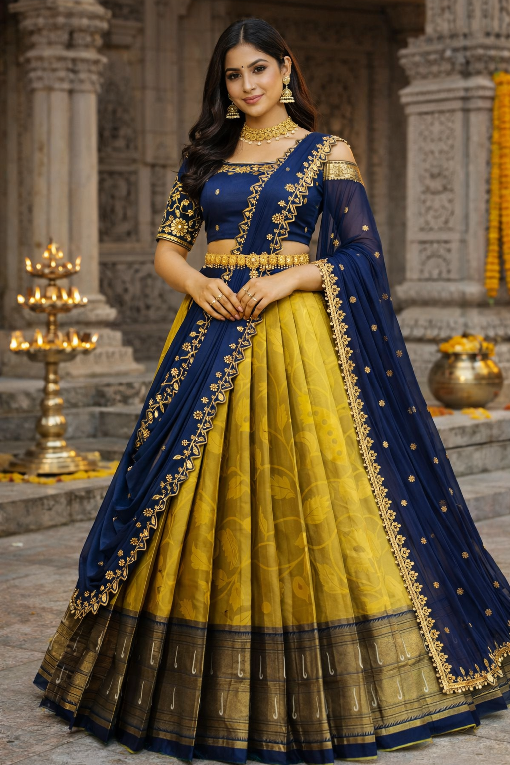 Sundari Yellow- South Indian Festival Traditional Half Saree – Vivaha ...